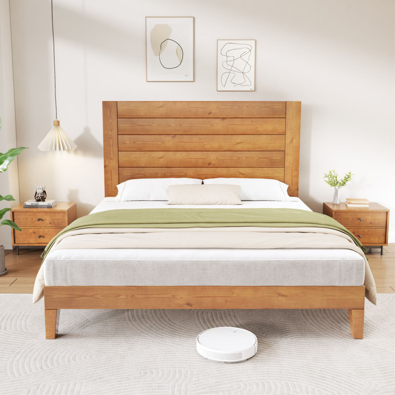 Millwood Pines Solid Wood Platform Bed Frame With 48.6 Headboard Pine Material Bed Frame wood Slat Support no Box Spring Needed noise Free Reviews Wayfair